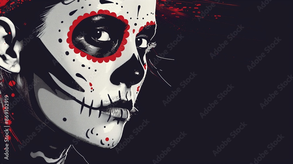 Horror death with black Halloween. Skull head evil scary art. Dark ...