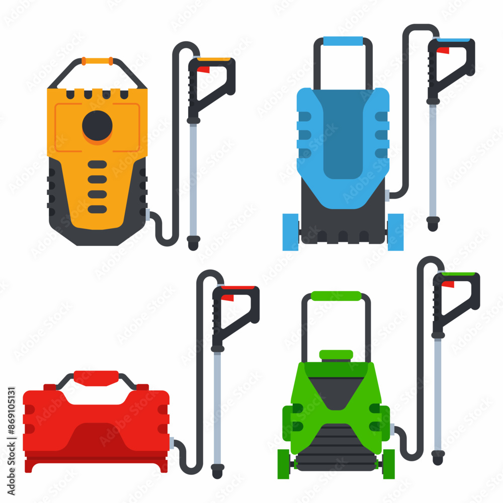 Pressure washers vector cartoon set isolated on a white background ...