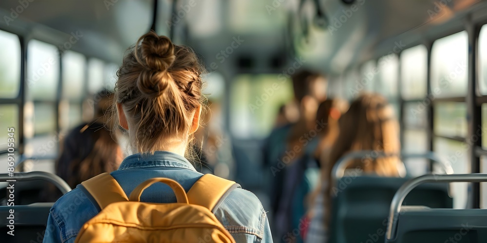 High school students on a school bus heading to school. Concept Back to ...