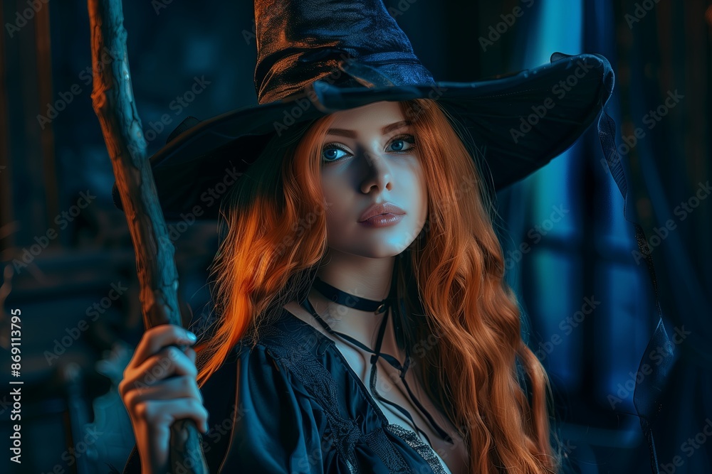 Young woman in Halloween costume. Beauty and fashion, witch hat and ...