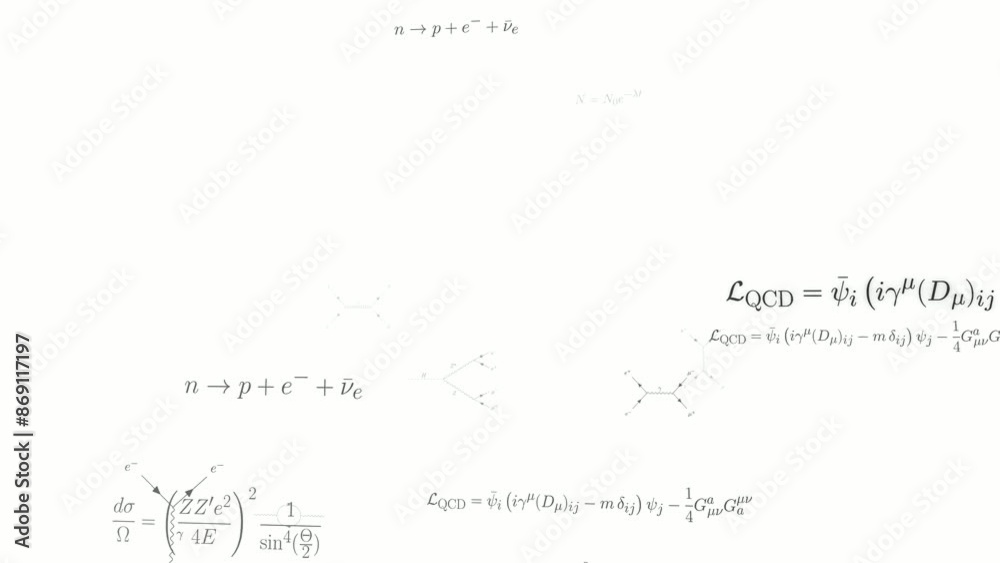 Particle physics formulas camera fly-through (endless loop). Equations ...