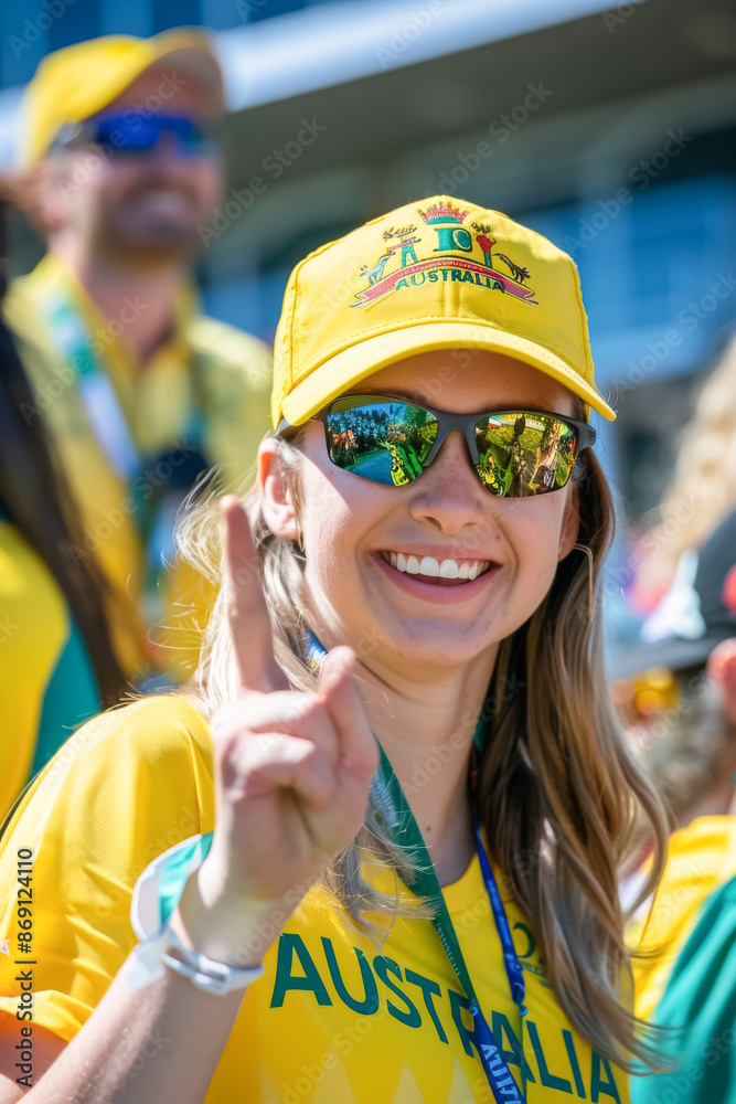 Energetic Celebration by Australian Cricket Enthusiasts. A spirited ...