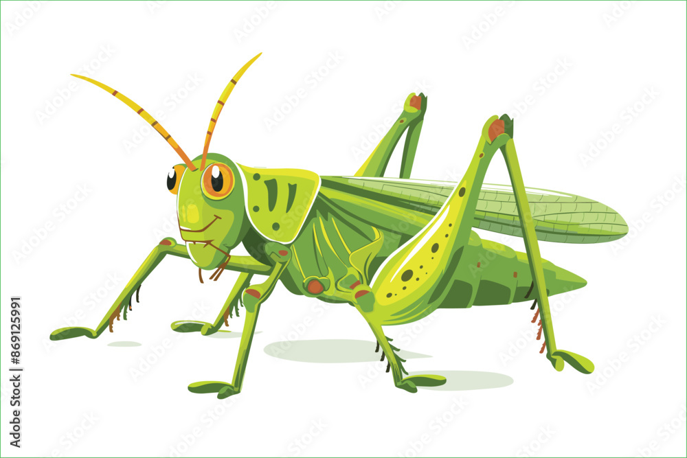 cute green locust cartoon, isolated on a white background, Flat style ...