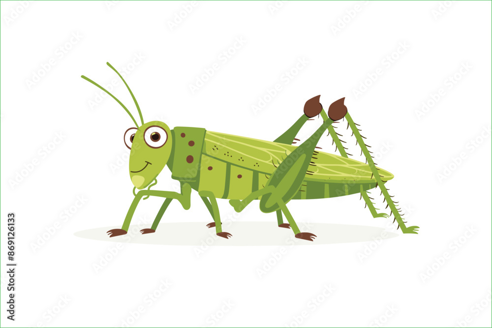 cute green locust cartoon, isolated on a white background, Flat style ...