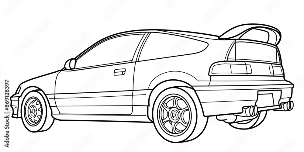 Ivano-Frankivsk, Ukraine - 25 June 2024: Outline drawing of a Honda CRX ...