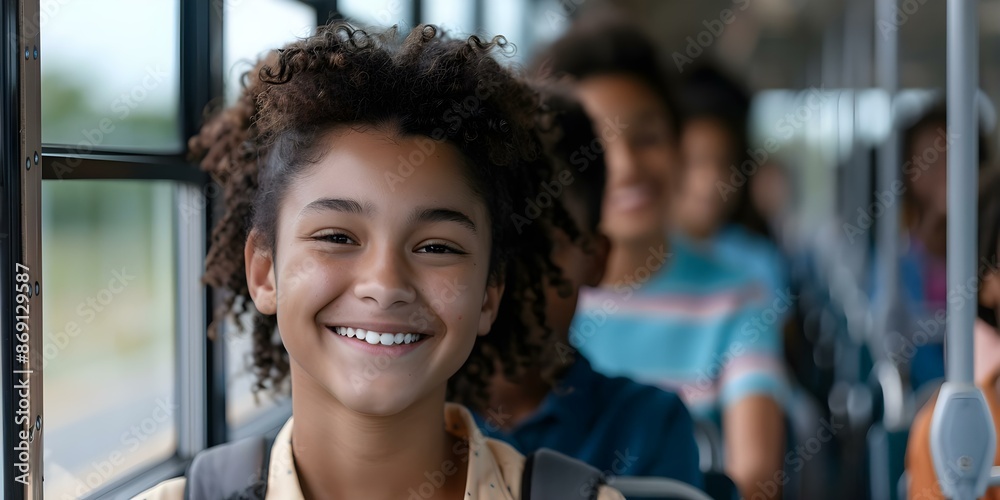 Students on a school bus heading to high school. Concept Morning ...