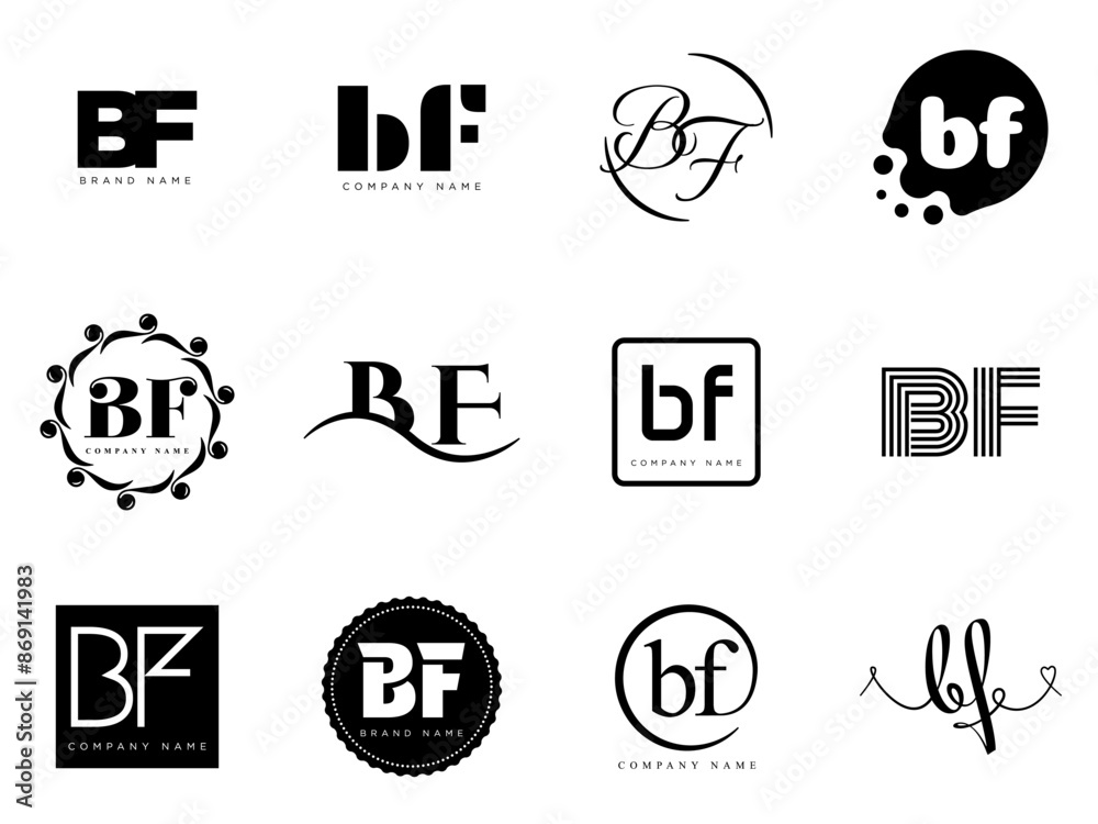 BF logo company template. Letter b and f logotype. Set different ...