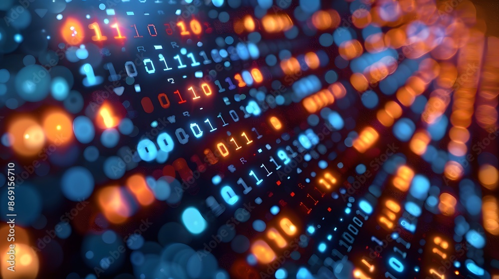 Binary data over a background with blurry pixels, featuring a bokeh ...