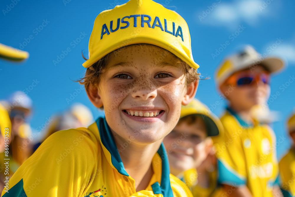 Joyful Young Australian Cricket Fans in the Stands. A group of young ...