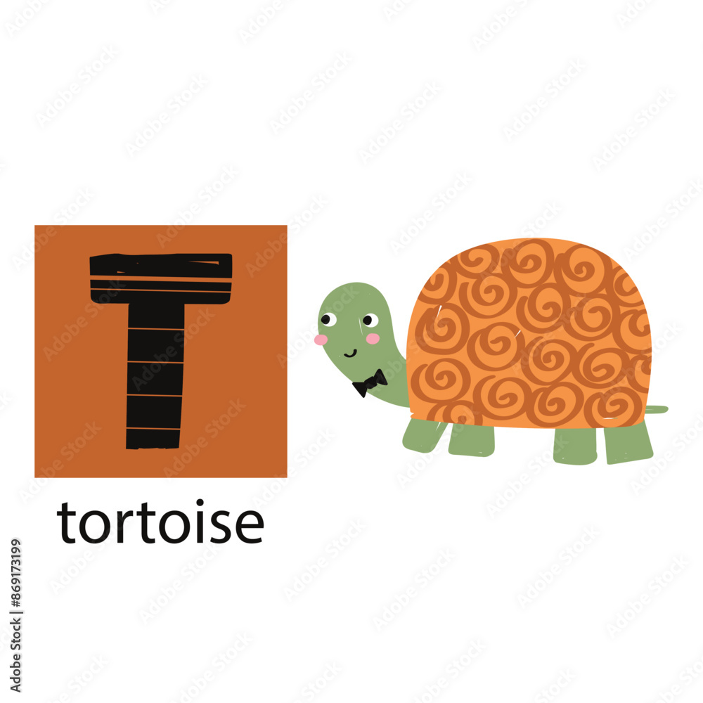 Animal alphabet letters. Cute baby animal letter T with tortoise ...