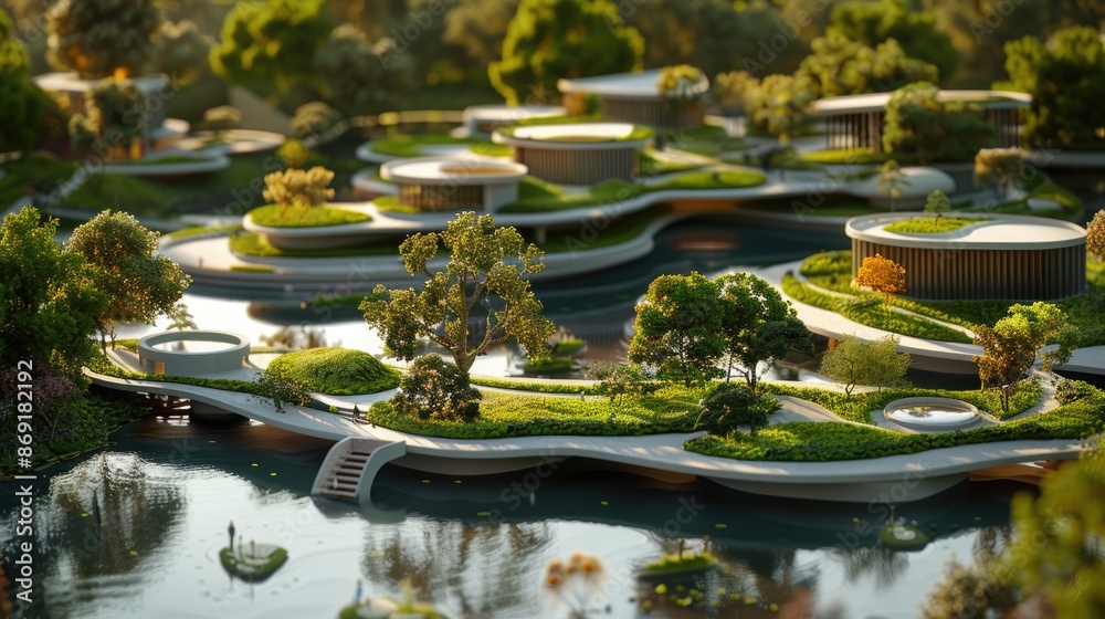 Eco-park model showcasing sustainable design with open green spaces and ...