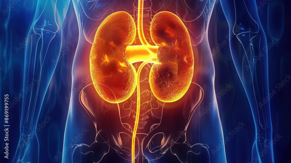 Image of kidney pain with a glowing area in the lower back and sharp ...
