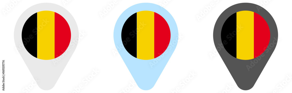 Belgium flag map pin icons Belgian pinpoint set png tricolour location pointer vector svg Stock ...