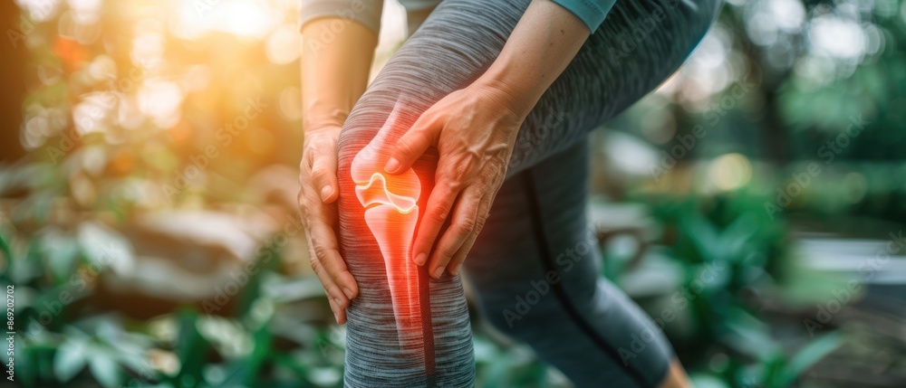 Visual of joint pain with highlighted red areas around the knees and ...