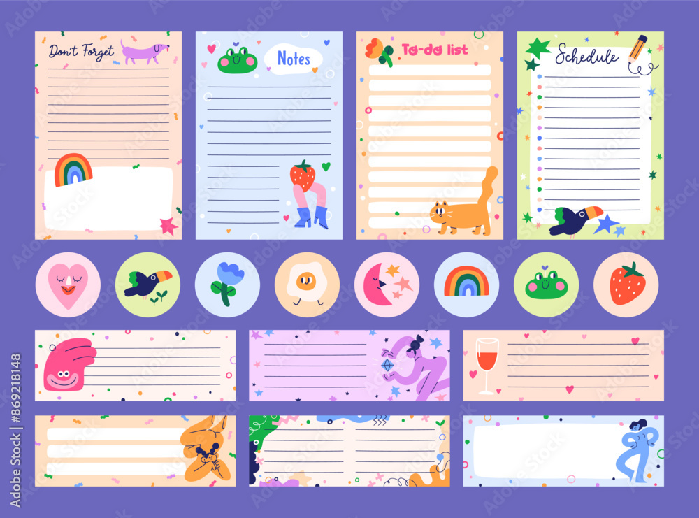 Paper sheet designs set. Notebook and diary blank pages for notes ...