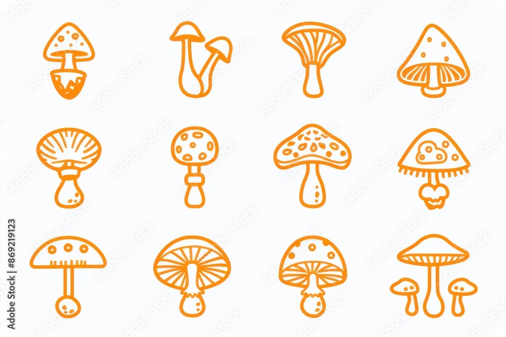Woodland fungi collection: golden trumpet, mushroom, oakwood mushroom ...
