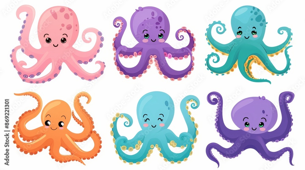 Photo & Art Print Octopus cartoons, underwater ocean creatures with ...