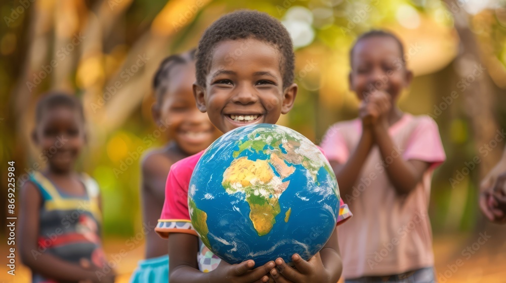 International day of peace concept with African Children holding earth ...