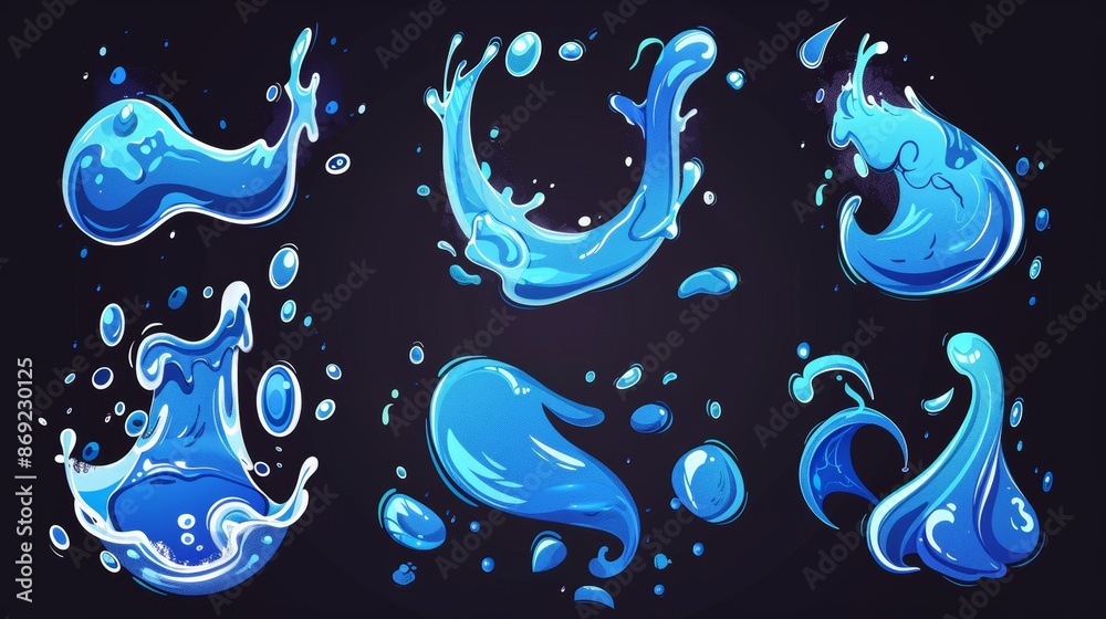 The splatter motion fluid icon set contains cartoon water tear icons ...