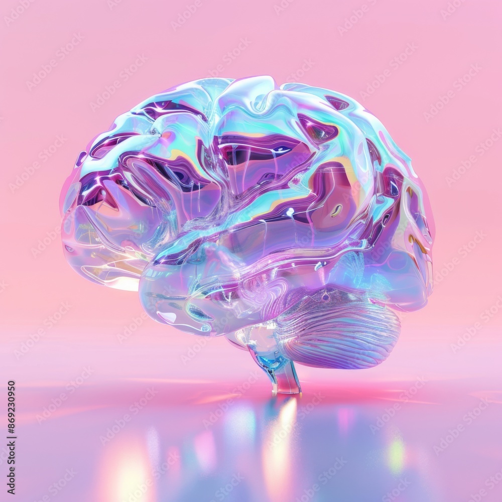 Holographic brain radiating pastel colors, metaphorically representing ...