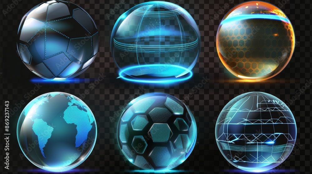 Modern realistic illustration of barrier domes with abstract blue line ...