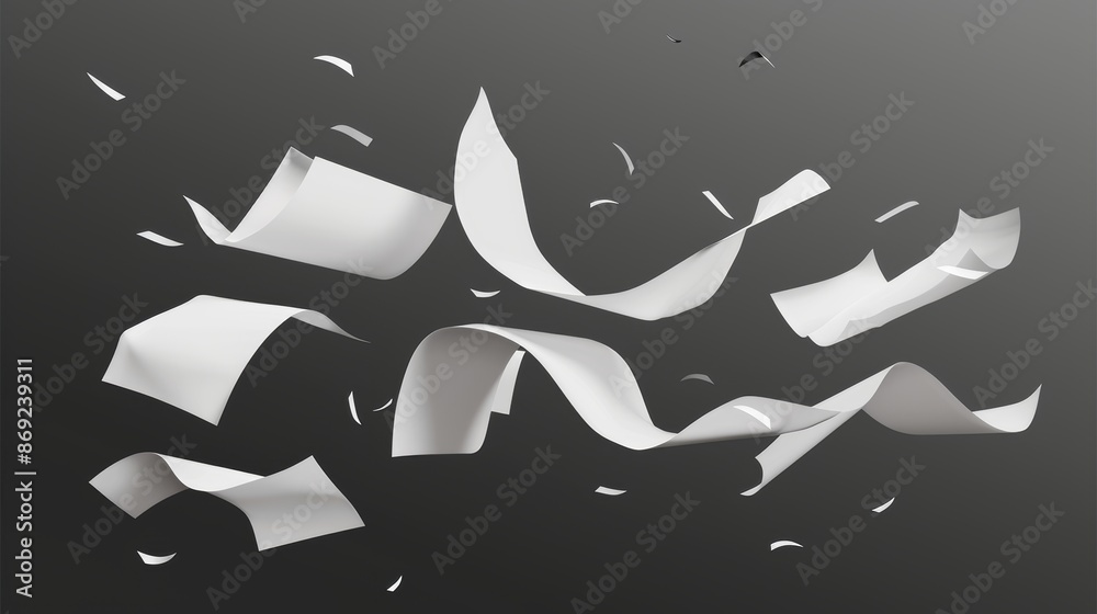 The flying white paper sheet on the transparent background, the fall of ...