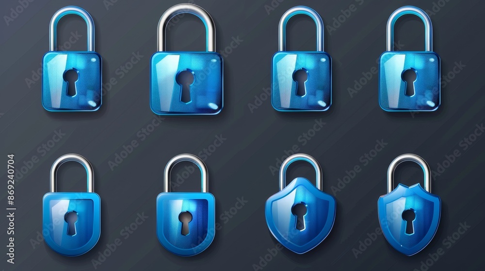 Padlocks set isolated on transparent background. Modern realistic ...