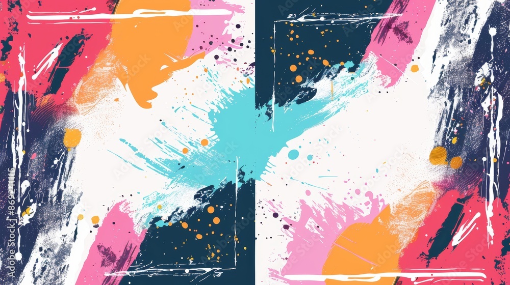 The posters for an art exhibition are designed in an abstract painting ...