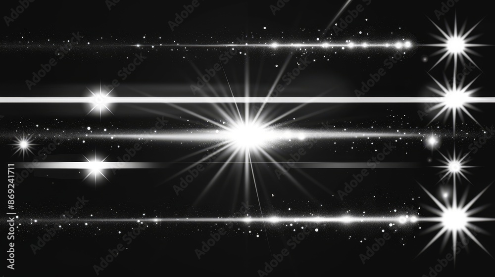 Realistic modern illustration set with cartoon flare burst on ...