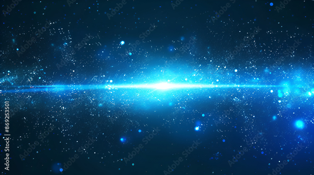 abstract blue spark rays light background, Lens flare effect in space 3D render ,digital lens ...