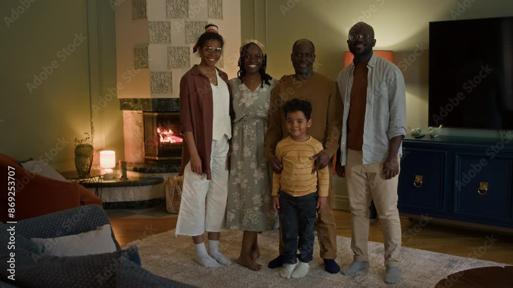 Full portrait of happy multigenerational African American family ...