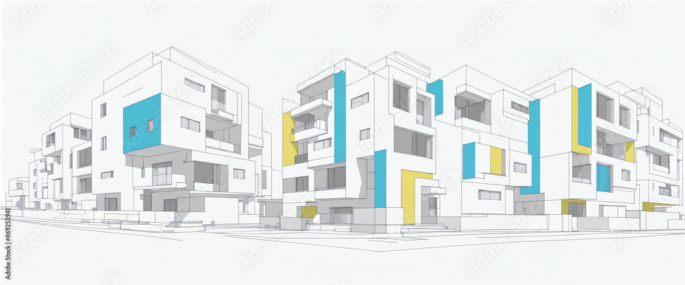 Clear and graphic depiction of a apartment complex consisting of dark ...