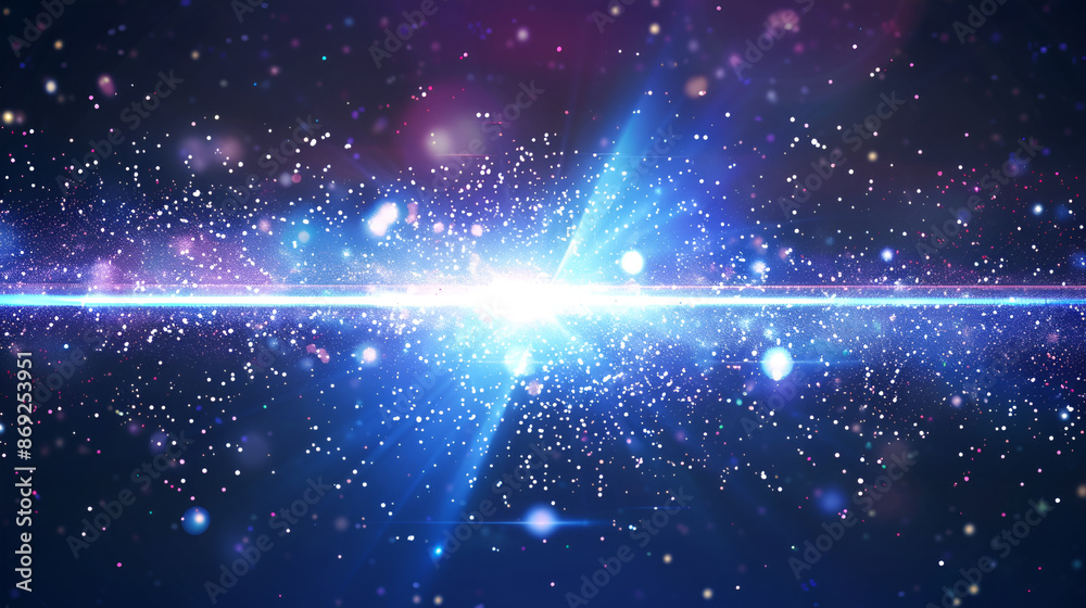 abstract blue spark rays light background, Lens flare effect in space 3D render ,digital lens ...