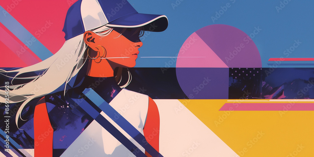 Fitness girl creative digital illustration. Slender pretty girl in ...