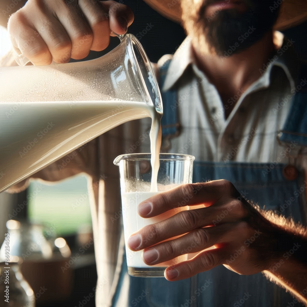 Detailed View of Milk Being Poured by Farmer into Glass Beaker Stock ...