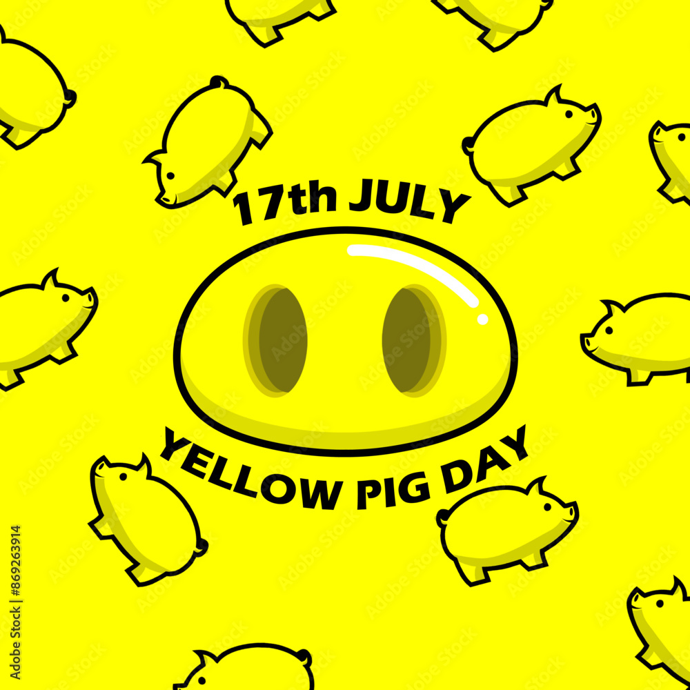 Yellow Pig Day event banner. Cute yellow pig nose with pig icons and ...