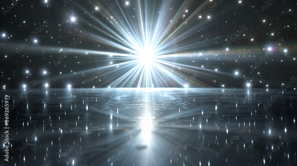 white light beams and particles on black, Digital lens flare effect in ...