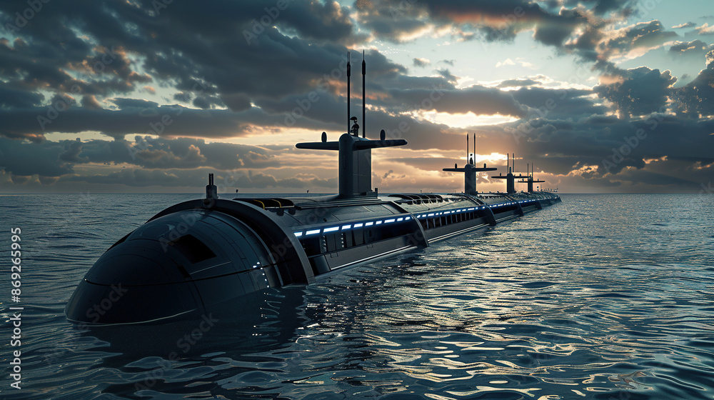 Military submarine diving underwater. Exotic submarine view underwater ...