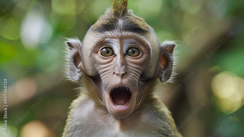 Funny monkeys A funny monkey lives in a natural forest, Shocked Monkey ...