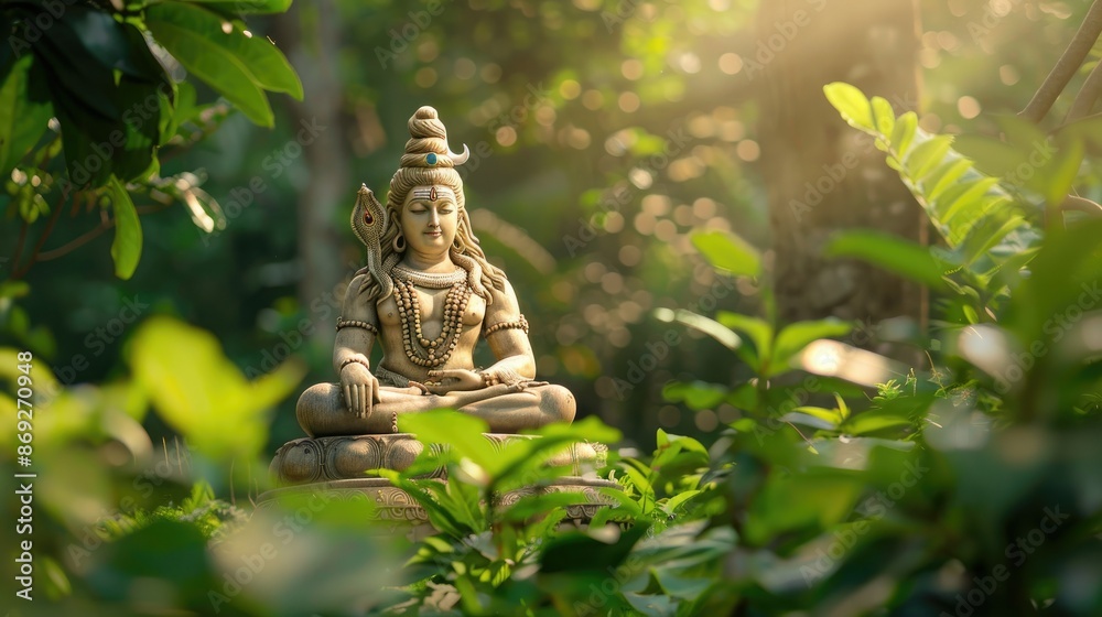 Foto de A monumental Lord Shiva statue, enveloped by the dense forest's ...