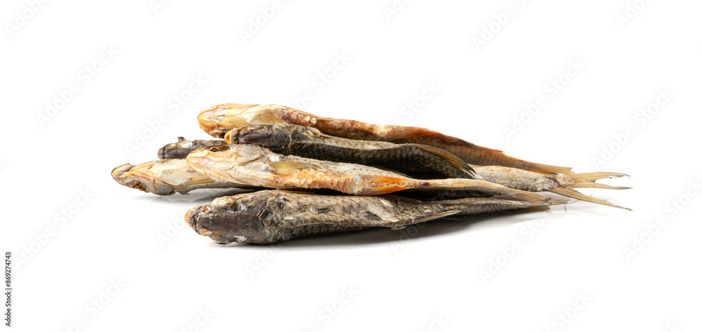 Dry roach, salted fish isolated, dried rutilus, taranka beer snack ...