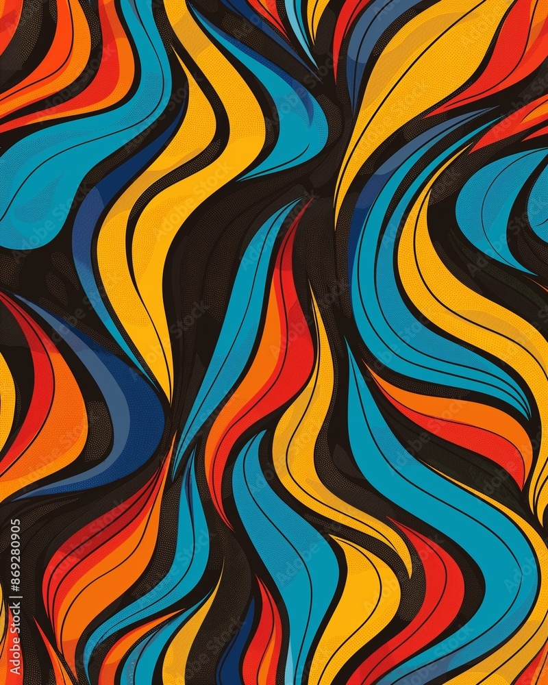 Colorful 70s style pattern with flowing lines and bold colors. Perfect ...