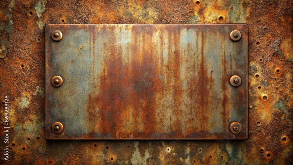 Weathered old steel plaque with rusty metal texture and distressed ...