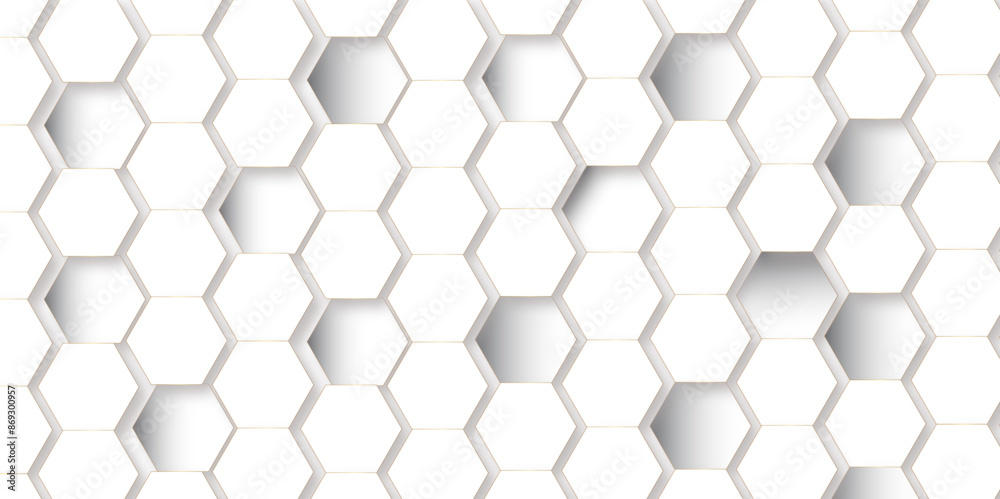 Abstract pattern with hexagonal white and gray technology line paper background. Hexagonal 3d ...