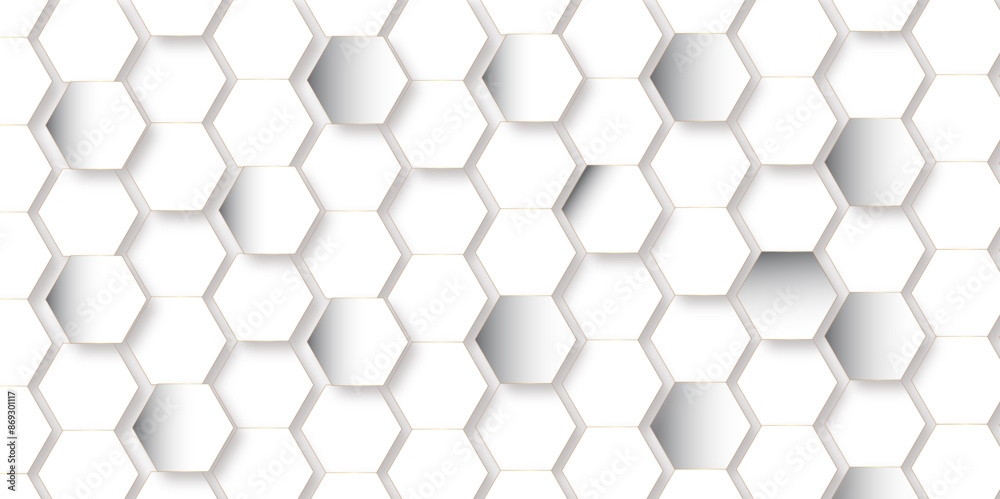 Abstract pattern with hexagonal white and gray technology line paper background. Hexagonal 3d ...
