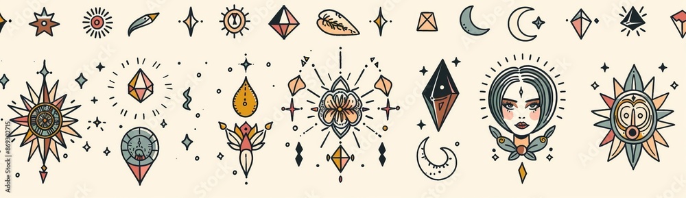 Beauty fashion esoteric concepts with a large set of women and magic ...