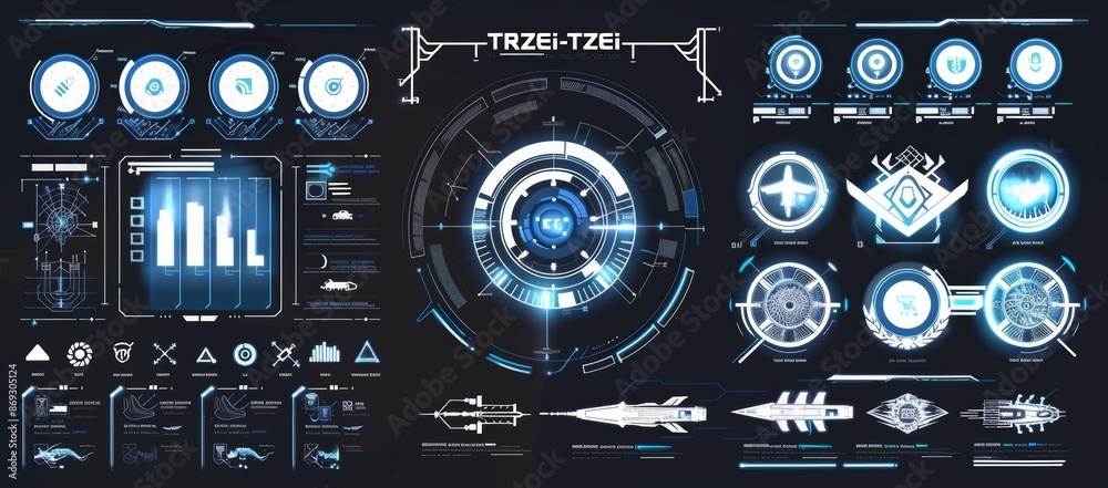 Hi-tech elements for futuristic design. Frame, circle charts, callouts ...
