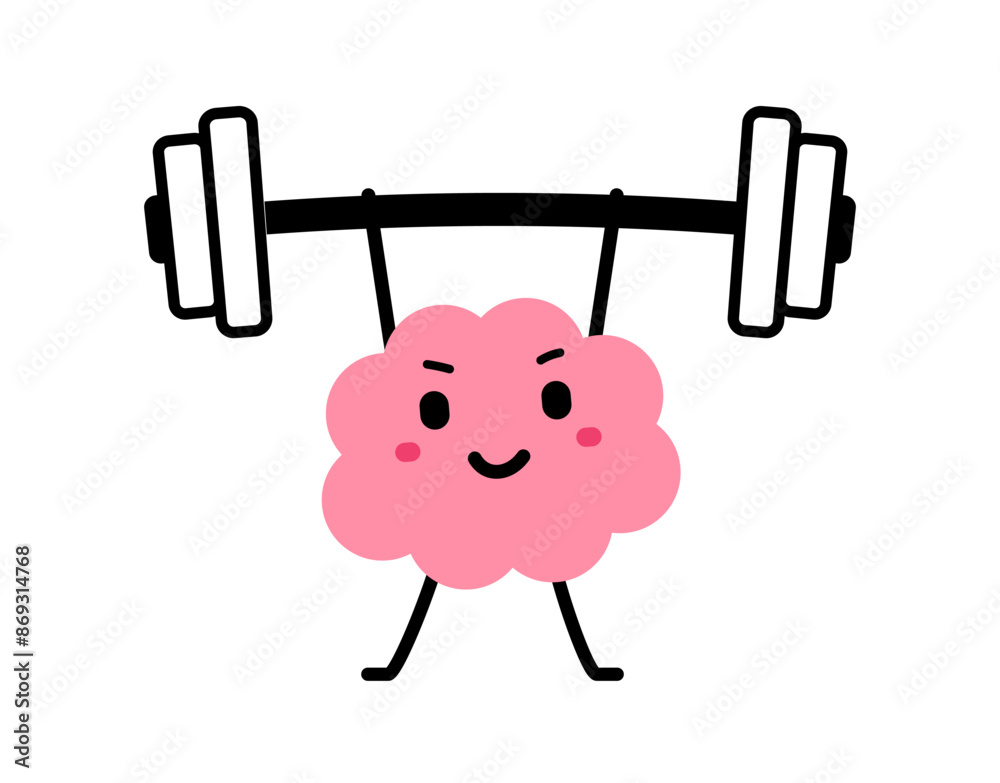 Vector cartoon illustration of strong happy brain character lift ...