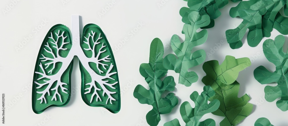 World Lung Cancer Day. The cut paper shapes of lungs with green leaves ...