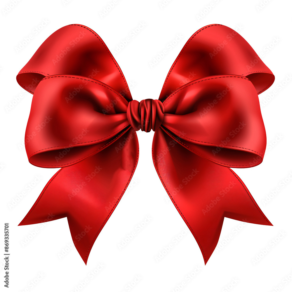 Beautiful red bow with horizontal ribbon with shadow on transparent ...
